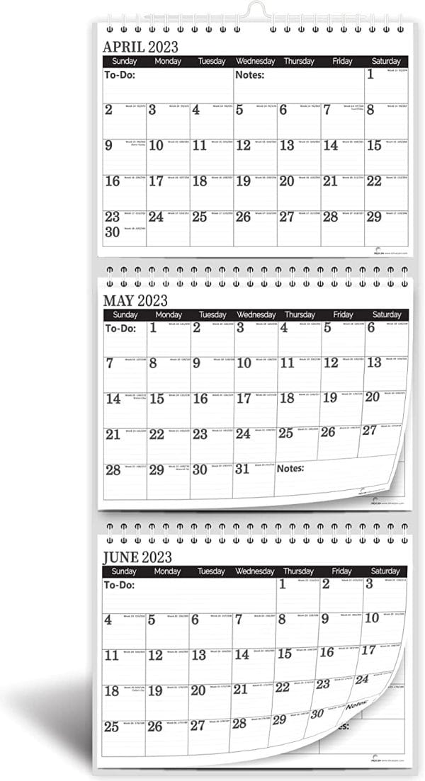 3-Month View Wall Calendar, Minimalist, 2023 - 2024 - StriveZen