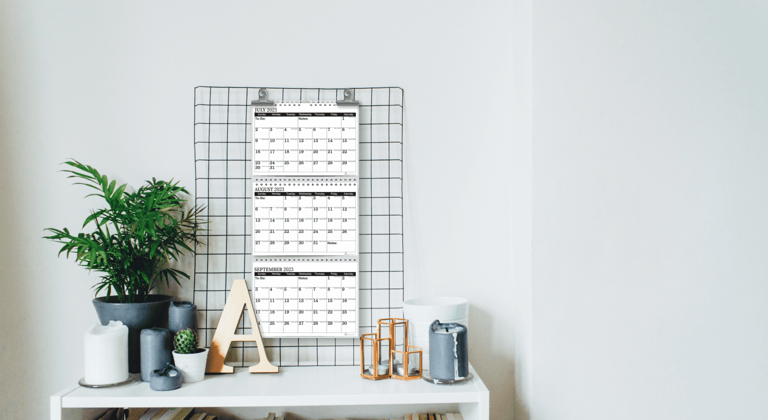 3-Month View Wall Calendar, Minimalist, 2023 - 2024 - StriveZen