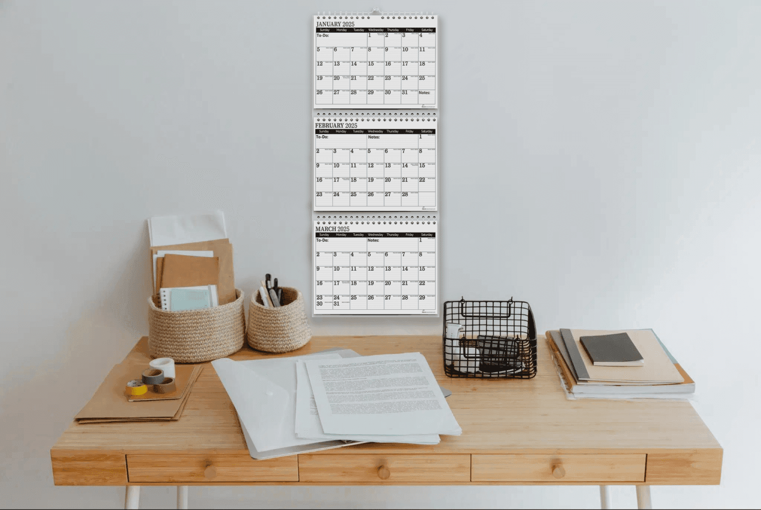 3-Month View Wall Calendar, Minimalist, 2025 - 2026 - StriveZen